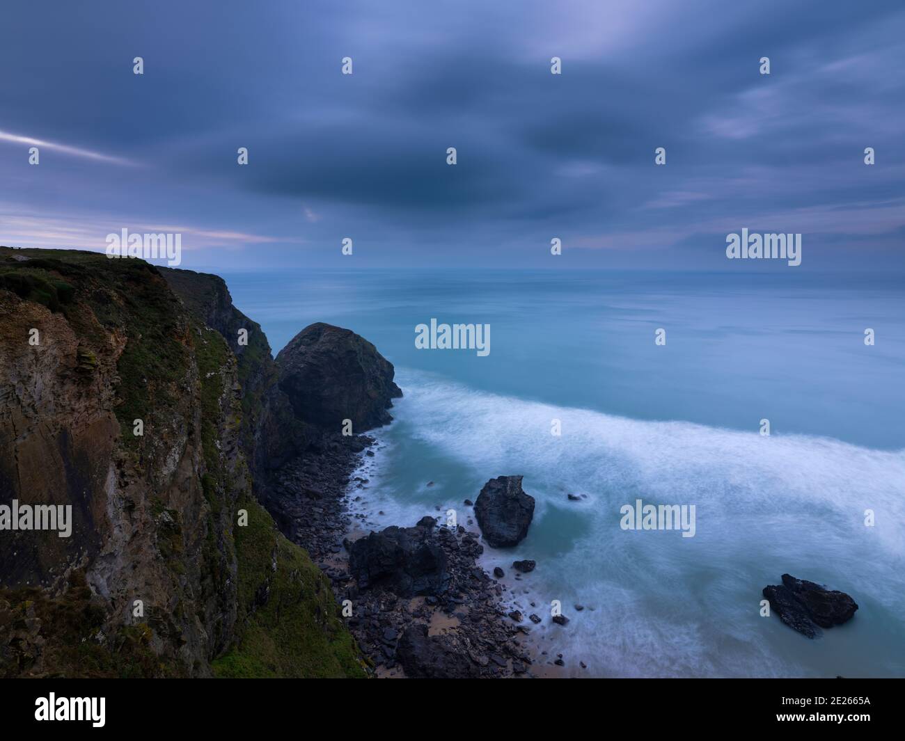 Dramatic seascape from the cliffs at Carnewas Bedruthan Steps North ...