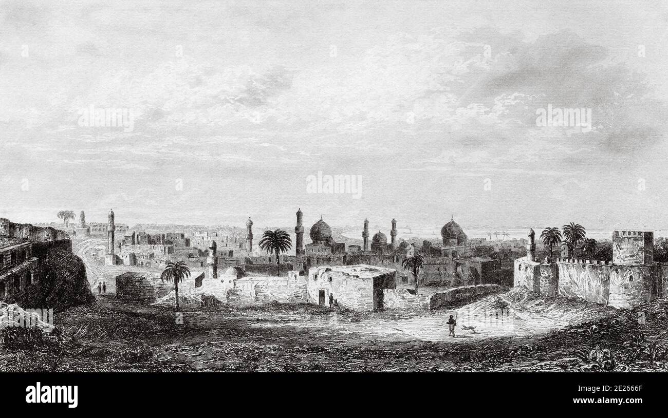 Panoramic view of Baghdad city. Iraq. Old engraving published in L ...