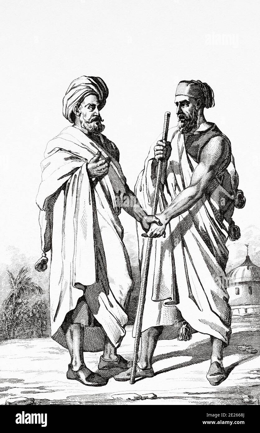 Greeting of the Arabs. History of Arabia. Old engraving published in L ...