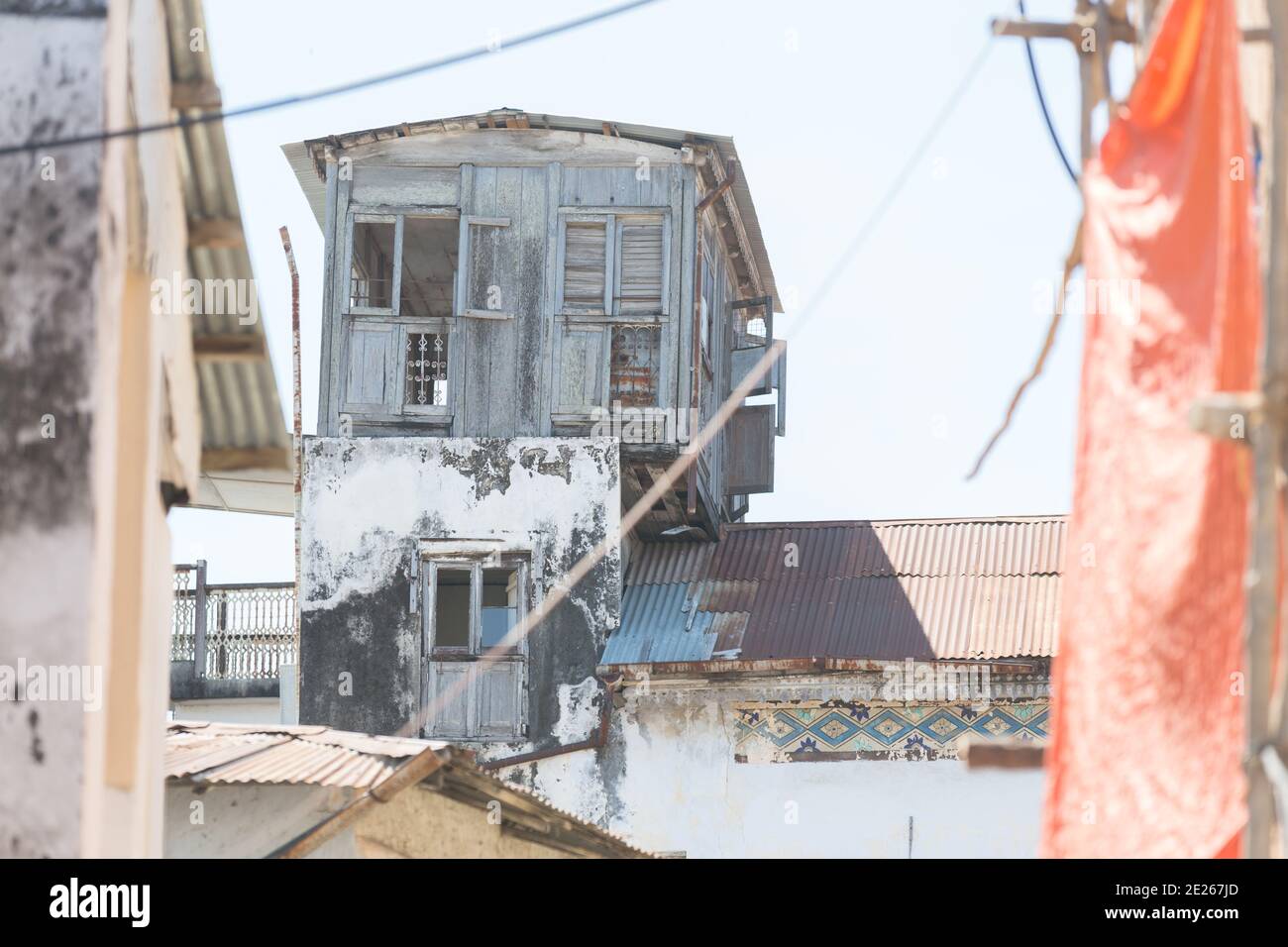 Elevated room built above building Scene In Stone Town Stock Photo - Alamy