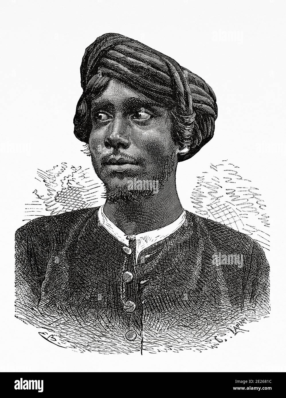 Portrait of the talukdar of Kumari, India. Old engraving illustration ...