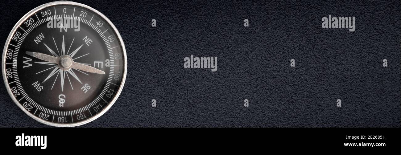 Compass on dark background with copy space. Direction concept. Banner ...