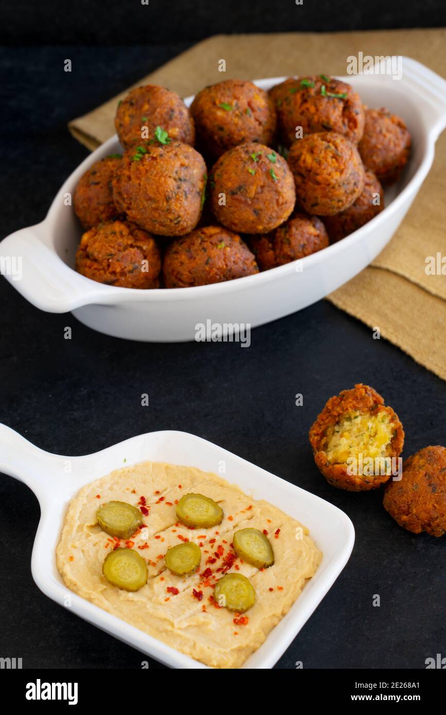 Traditional Middle Eastern food, Falafel (tamiya) with hummus and ...