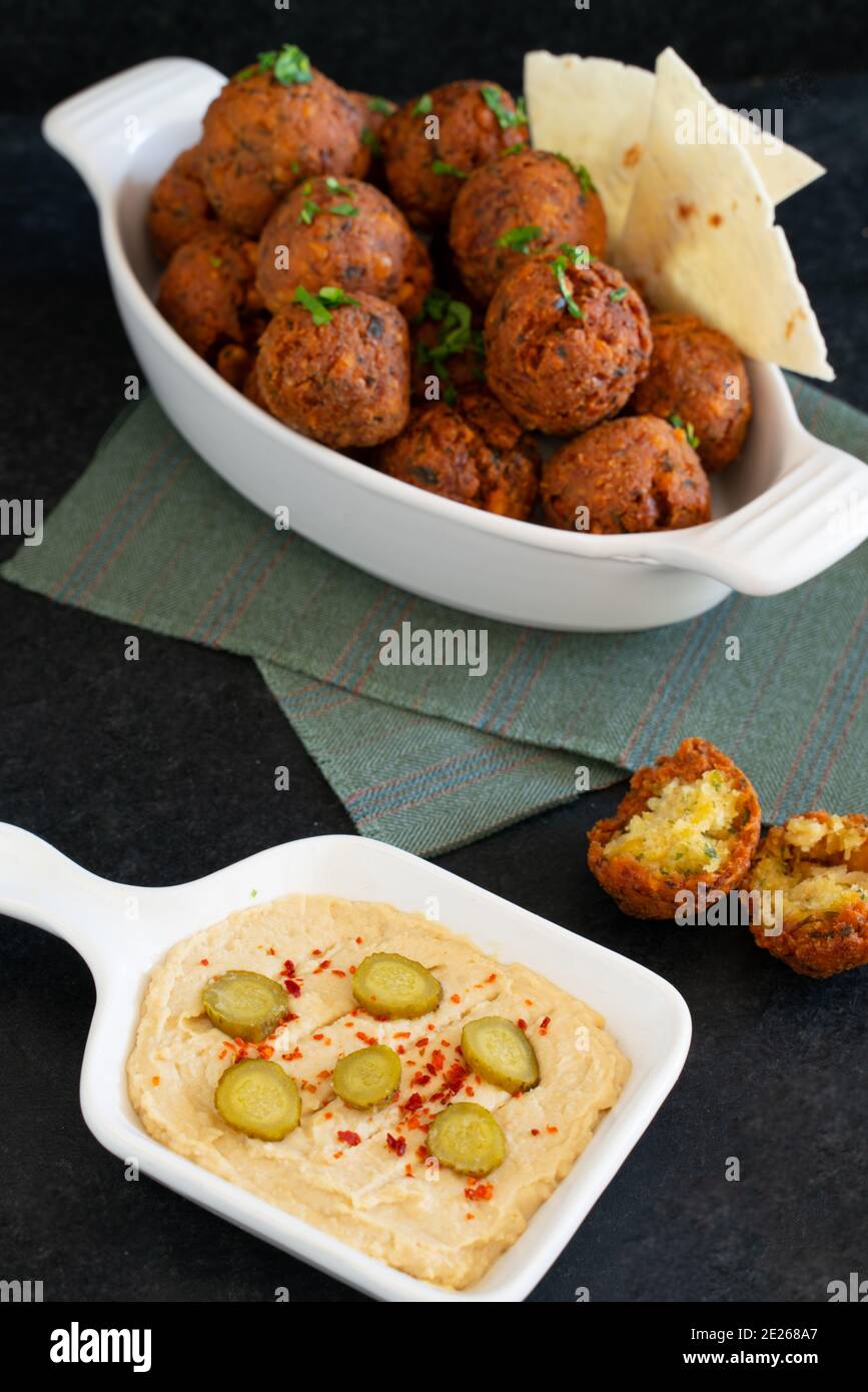 Traditional Middle Eastern food, Falafel (tamiya) with hummus and ...