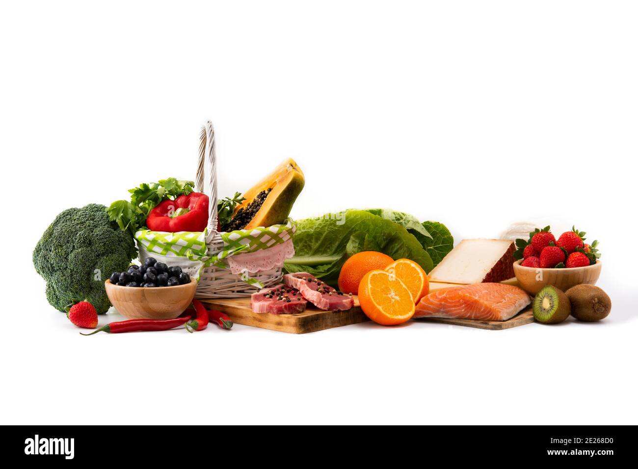 Assortment of healthy food isolated on white background Stock Photo - Alamy