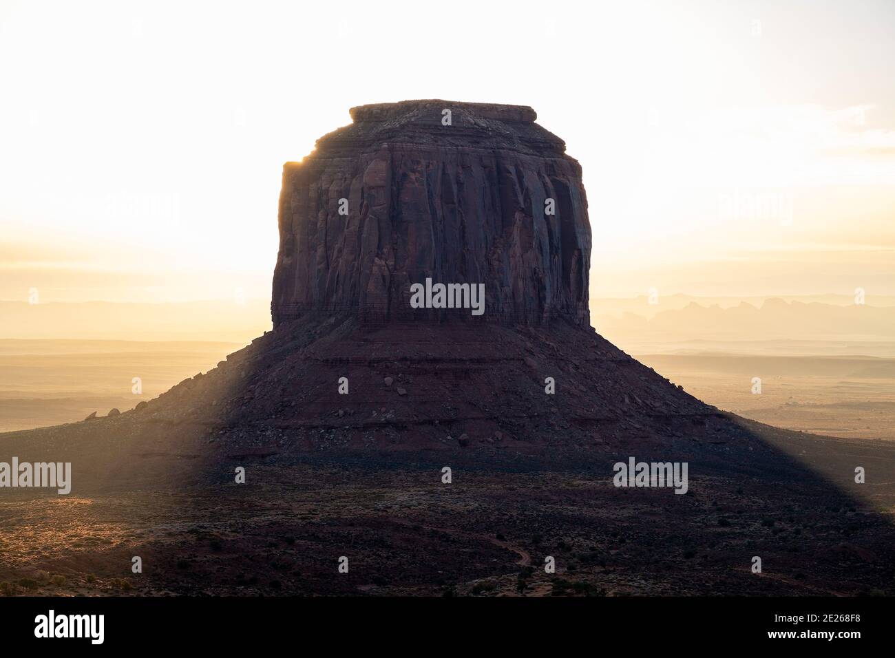Iconic view of the Merrick Butte rock formation silhouette at sunrise ...