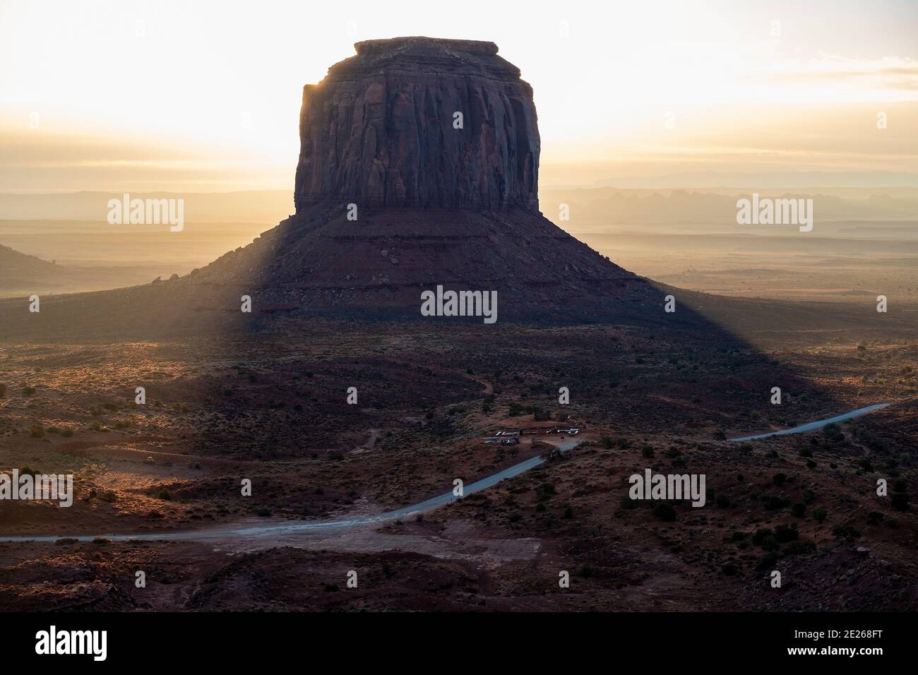 Silhouette of the iconic Merrick Butte rock formation and Valley Drive ...