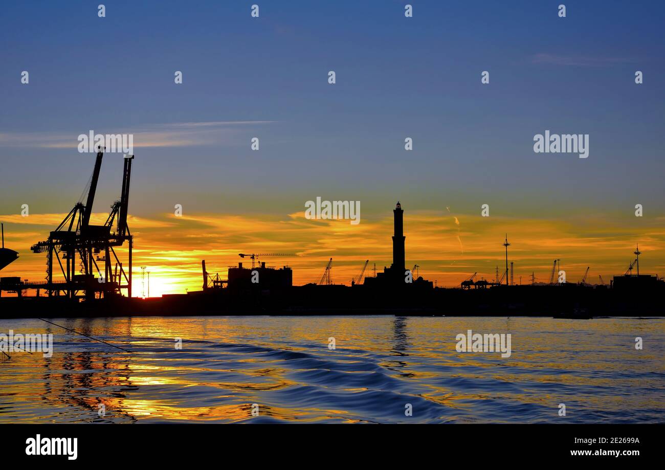 the lantern and the port of Genoa Italy Stock Photo - Alamy