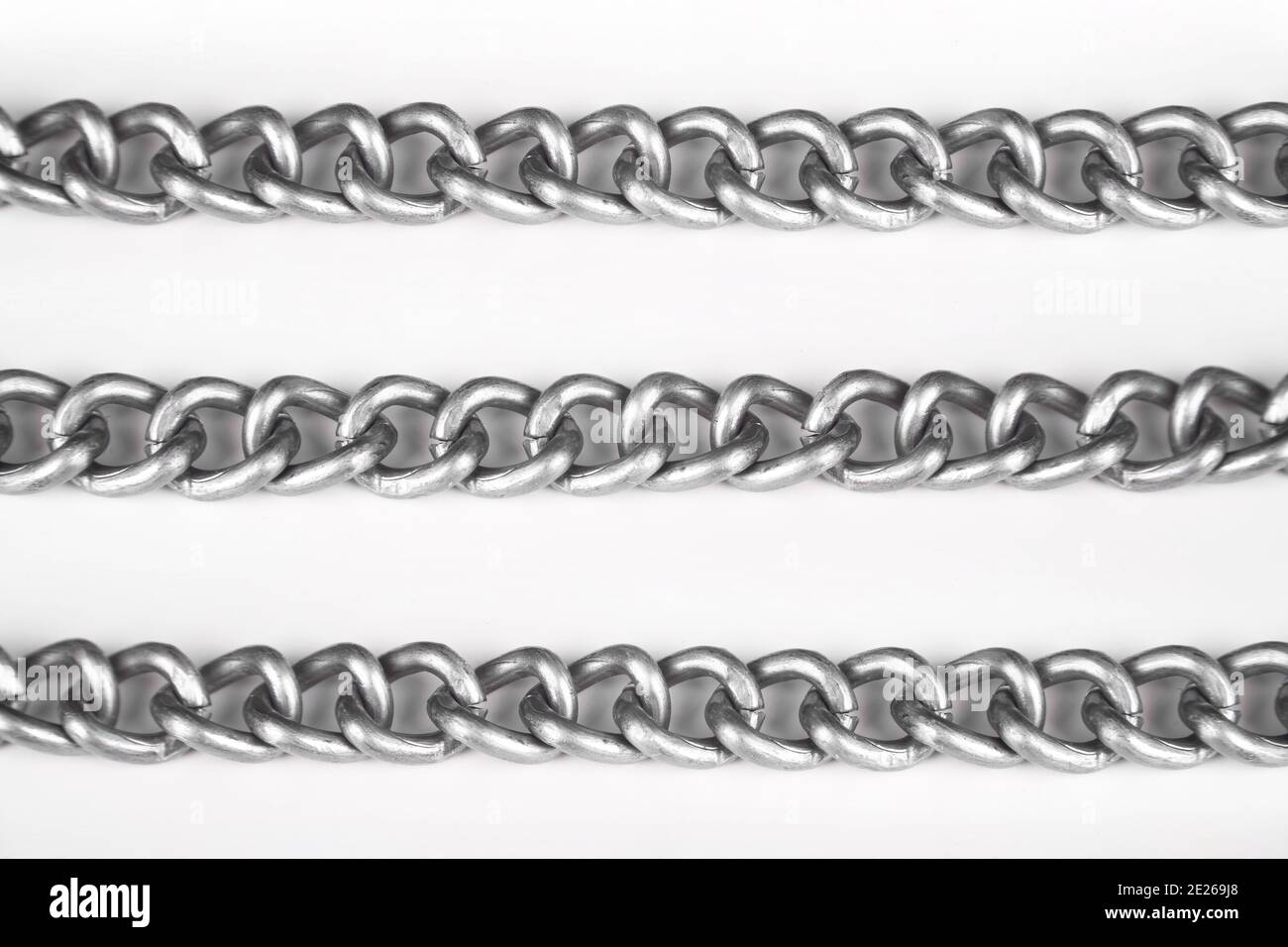 Metal aluminum chain links, very strong, isolated on white background ...