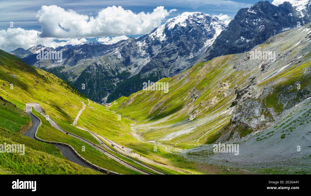 Mountain landscape along the road to Stelvio pass, Bolzano province ...