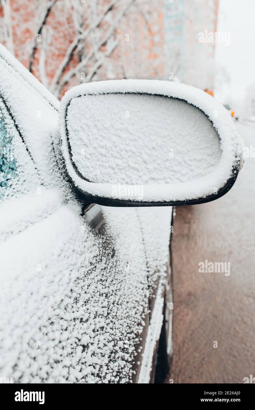 Hazardous weather for driving - icy windows and mirrors - steel frost ...