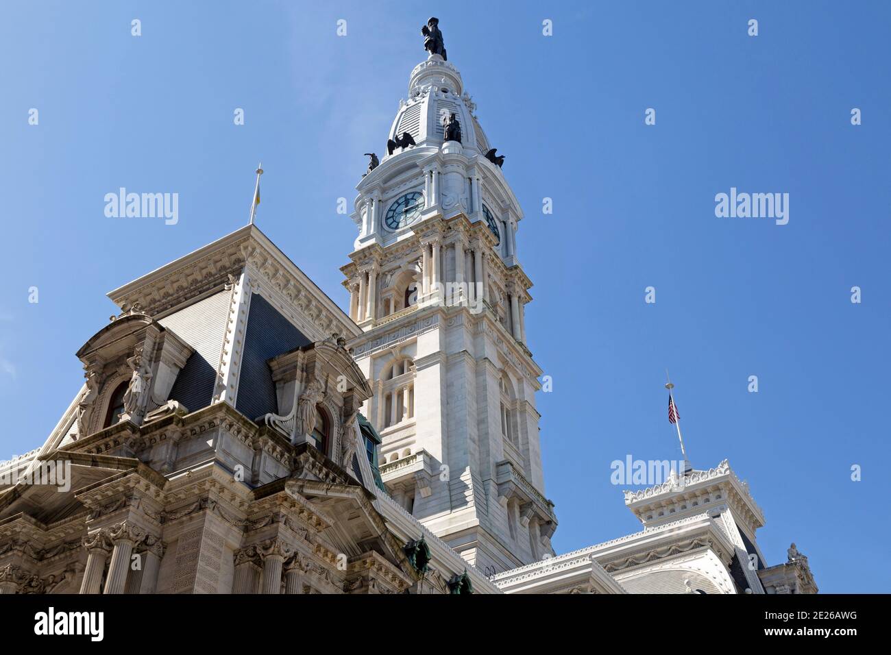 Tower of Philadelphia City Hall in Philadelphia, USA. The municipal ...