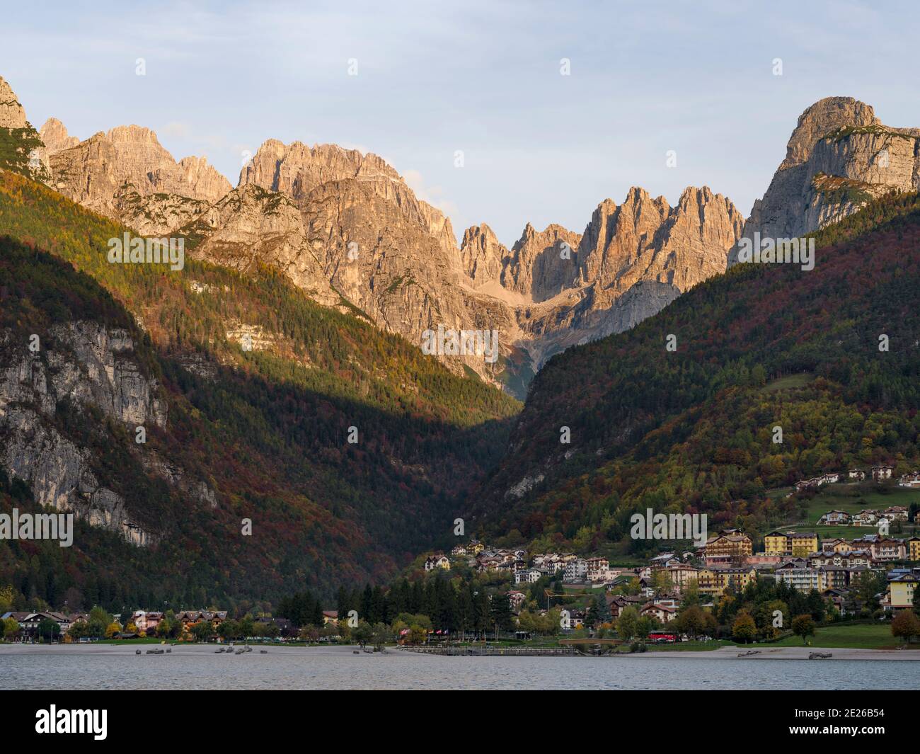 Molveno at lake Lago di Molveno in the Dolomiti di Brenta, part of ...
