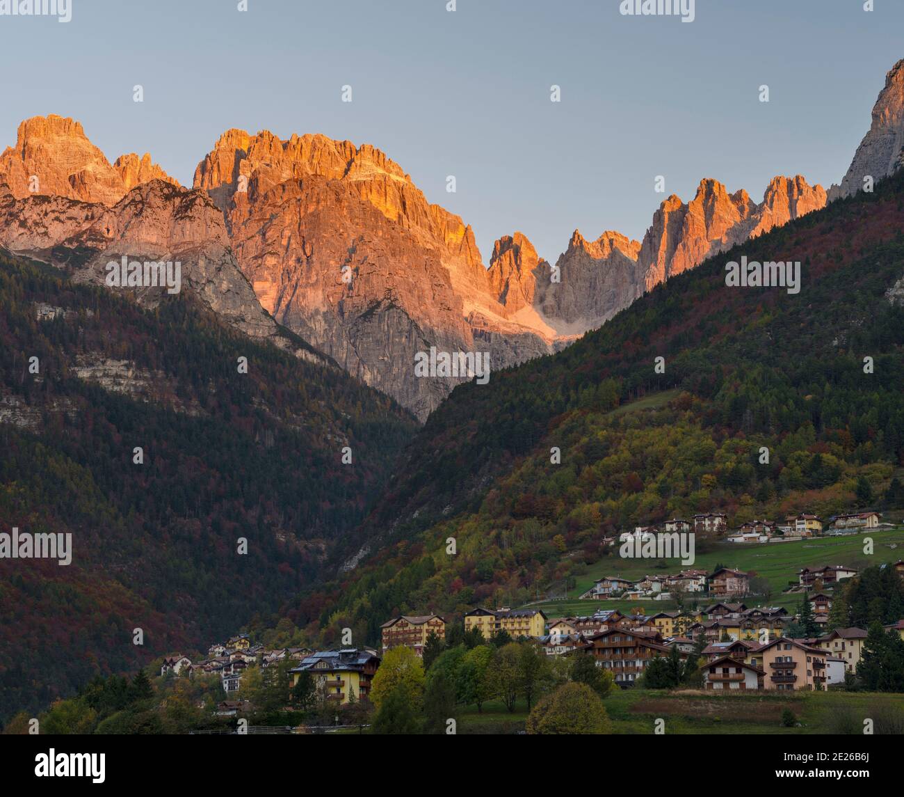 Molveno at lake Lago di Molveno in the Dolomiti di Brenta, part of ...