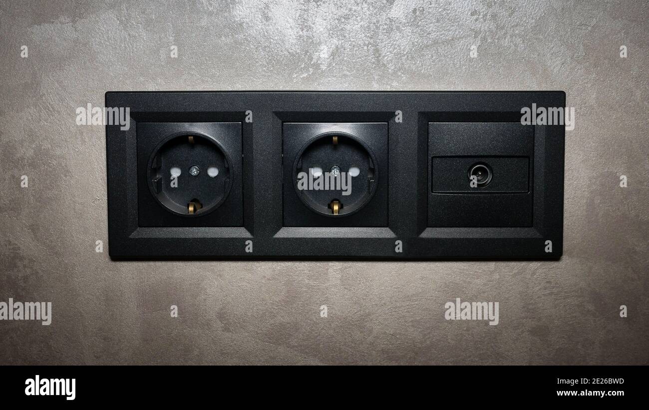 Wall electrical socket, interior socket, TV antenna adapter Stock Photo ...