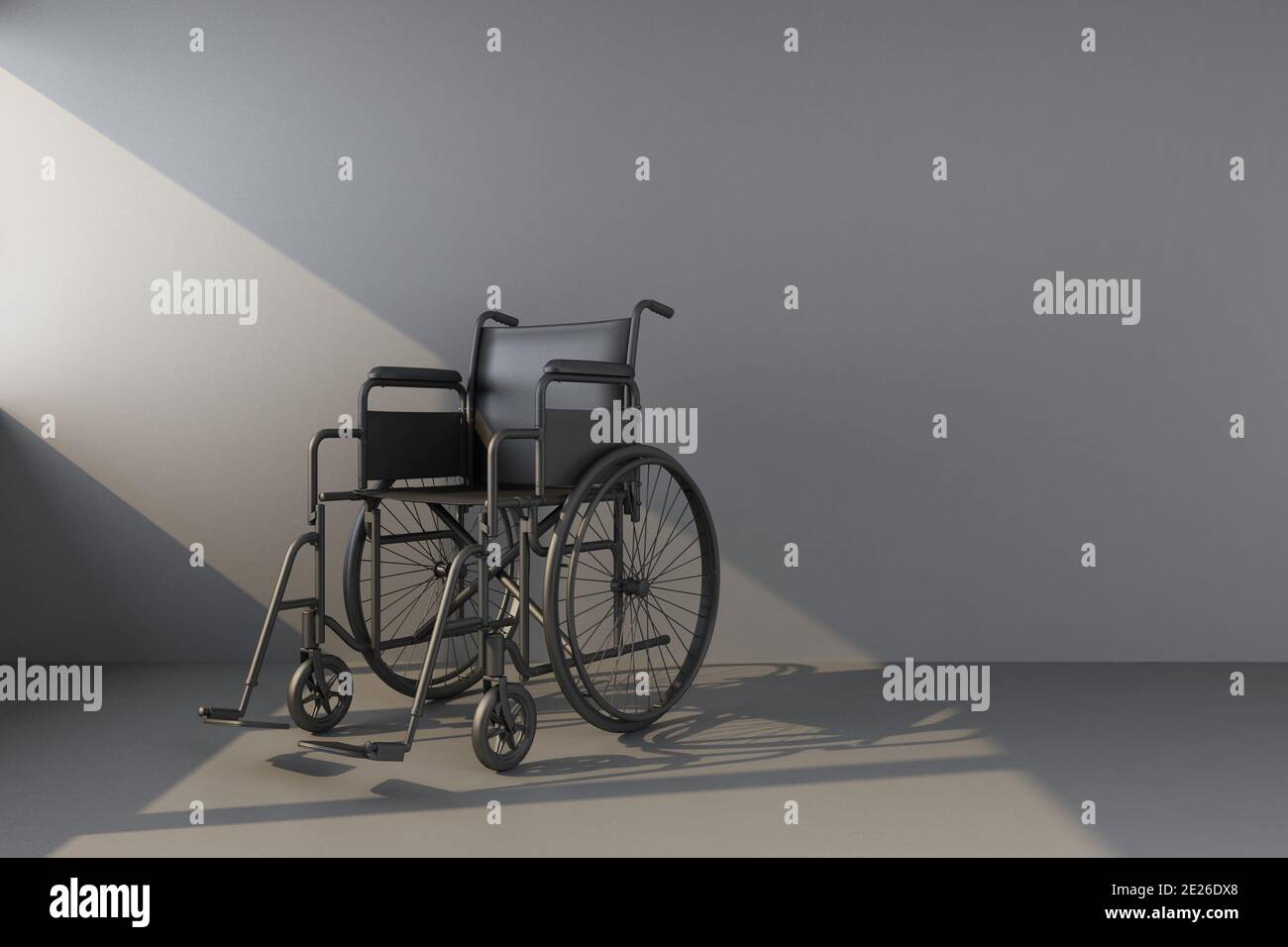 black wheelchair in beam of light. 3d rendering Stock Photo - Alamy