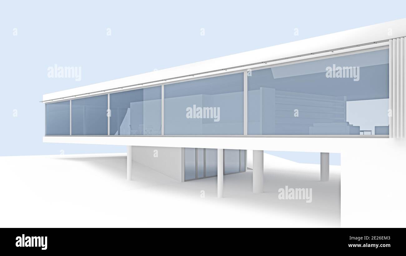 protruding part of a modern building in white. 3d rendering Stock Photo ...