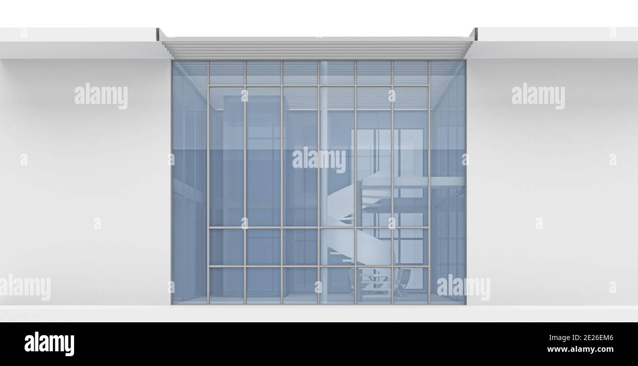 closeup large transparent windows on a two-story house. 3d rendering ...