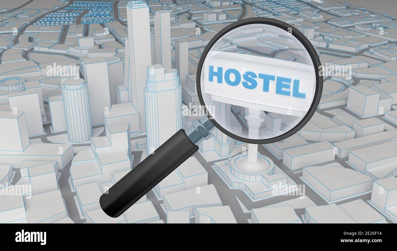 hostel search concept in the city. 3d rendering Stock Photo - Alamy