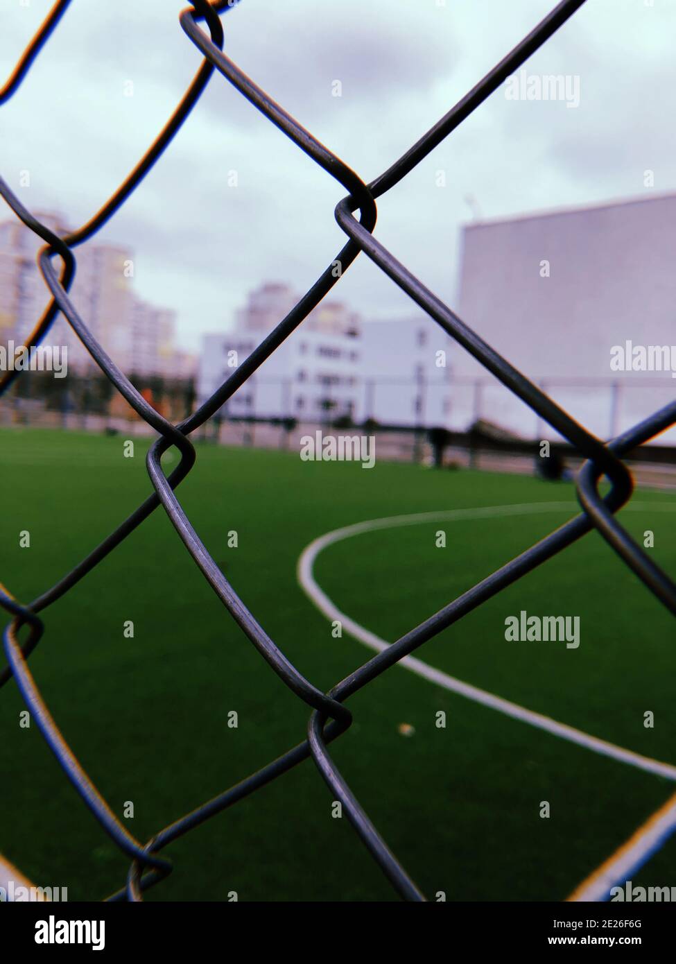 Metal safety net close-up of a soccer field, outdoor sports game Stock ...