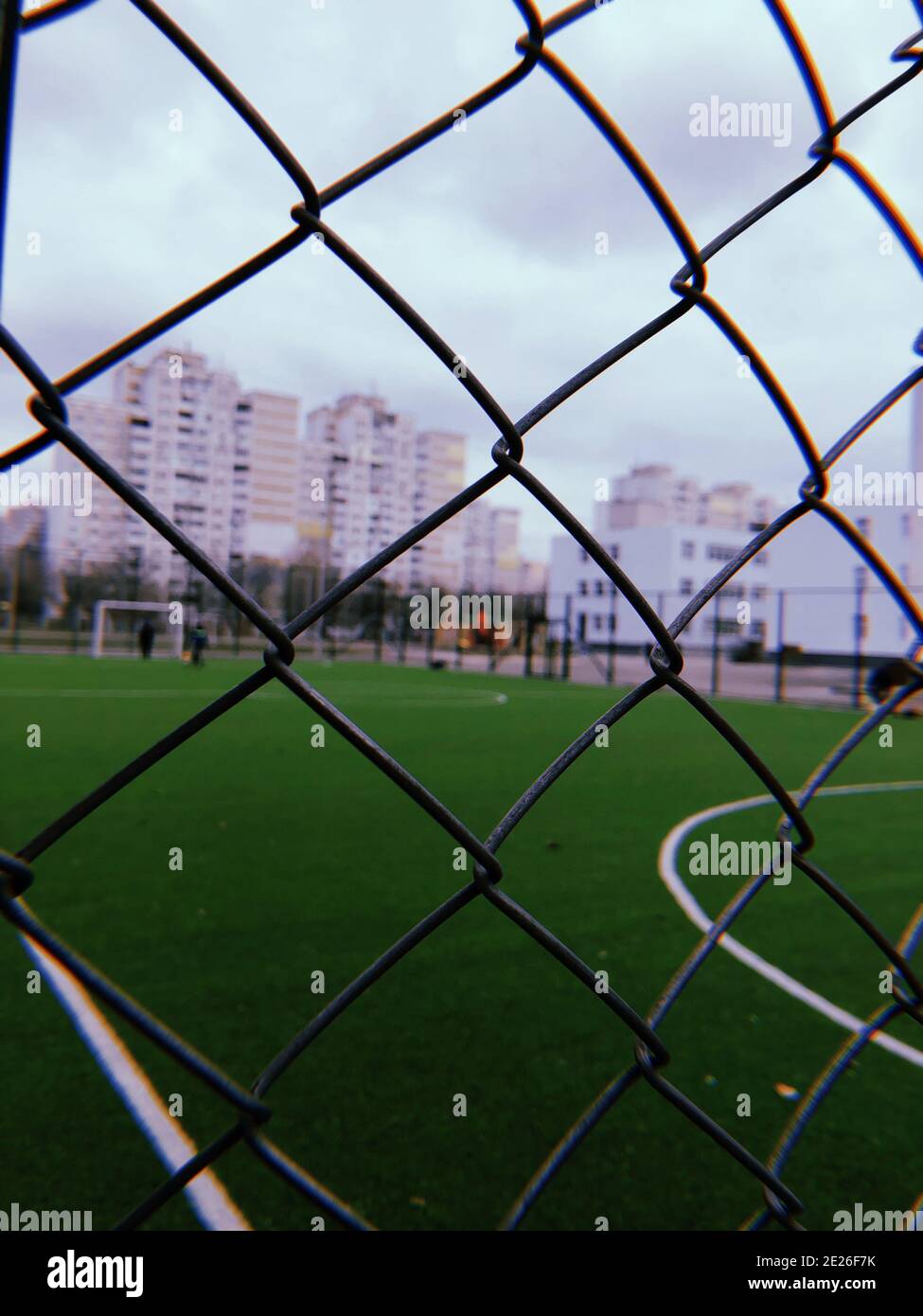 Metal safety net close-up of a soccer field, outdoor sports game Stock ...