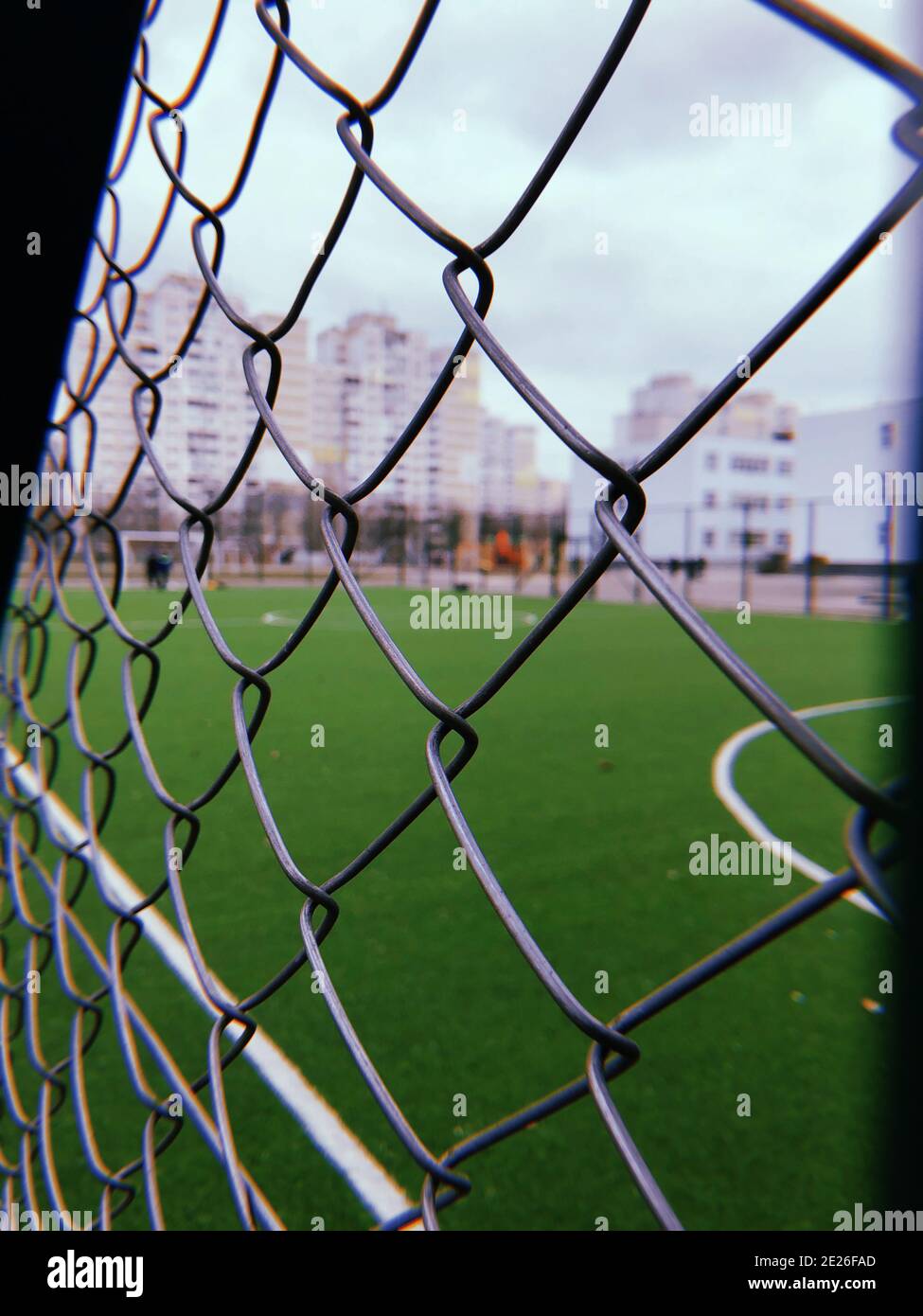 Metal safety net close-up of a soccer field, outdoor sports game Stock ...