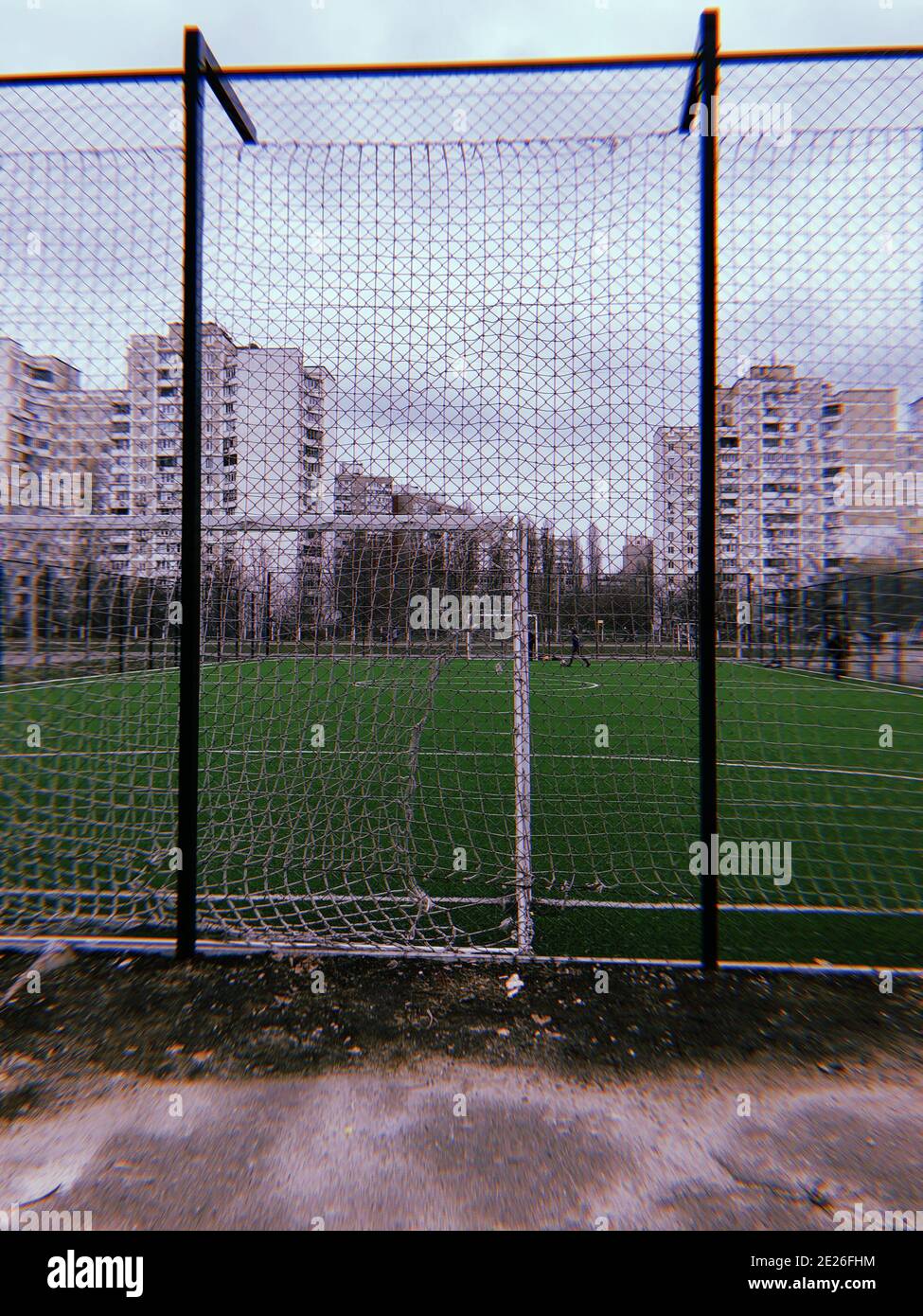 Metal safety net close-up of a soccer field, outdoor sports game Stock ...