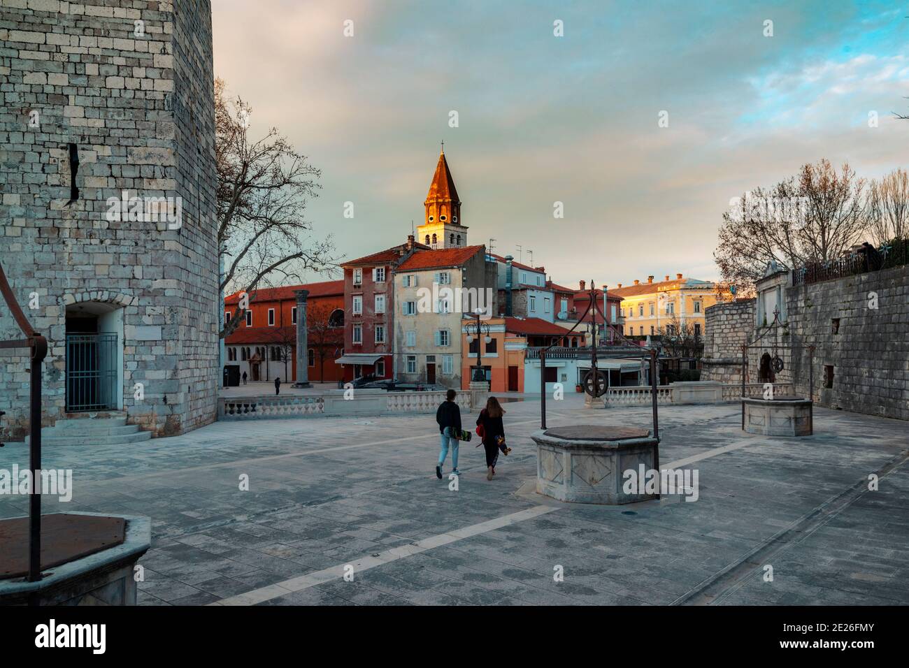Five wells square with walking people, Zadar, Croatia Stock Photo - Alamy
