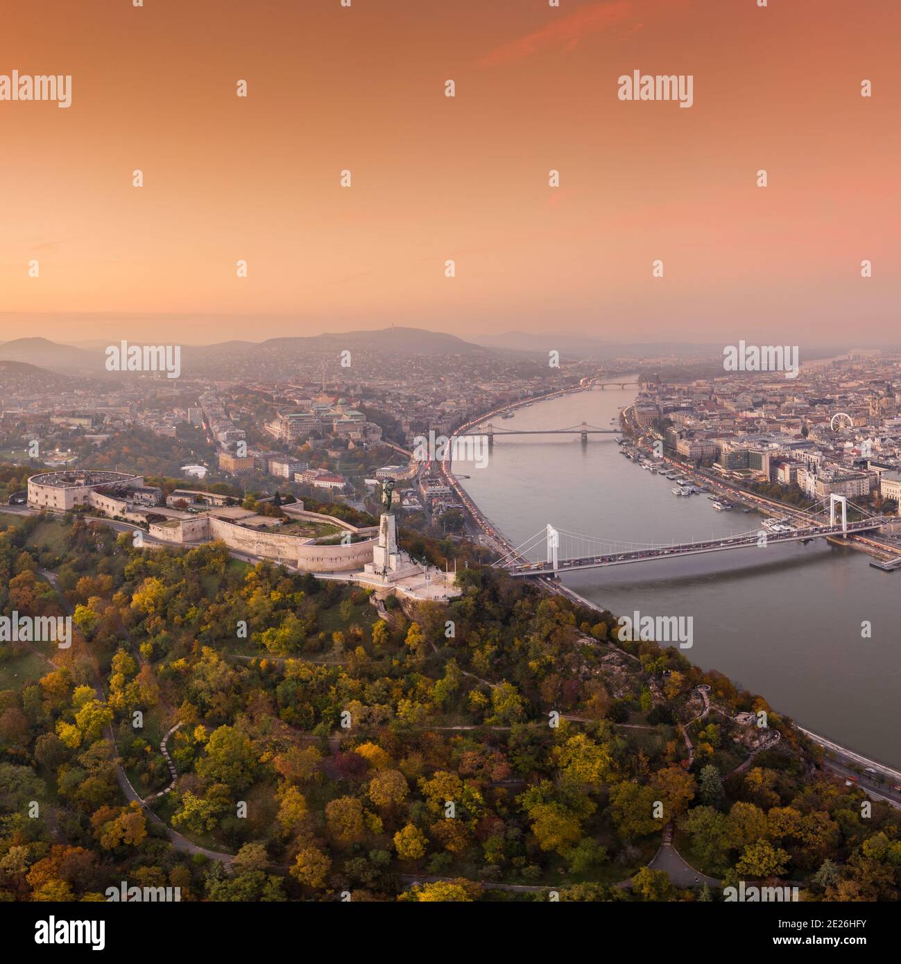 Aerial view of Budapest with beautiful sunrise Stock Photo - Alamy