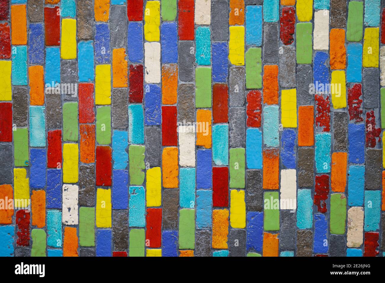 retro classic painted colourful arts brick pattern on the wall Stock ...