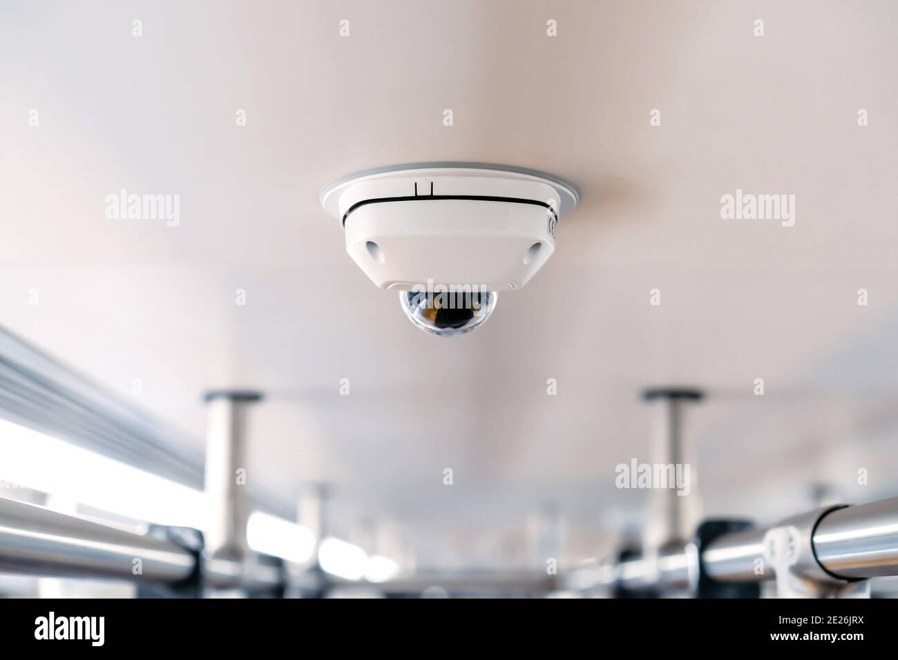 Close up to cctv backside from top view in the inside of the train with ...
