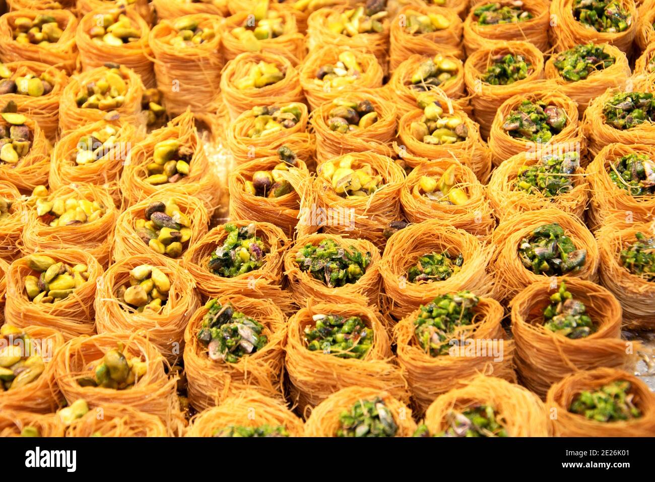 Traditional nest baklava with pistachio nuts. Middle eastern sweets ...