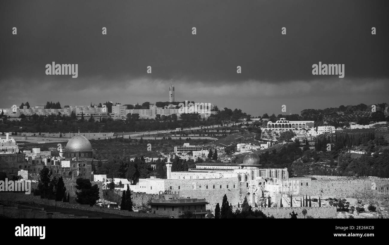 Panoramic view of Old City of Jerusalem with Dome of the Rock shrine ...