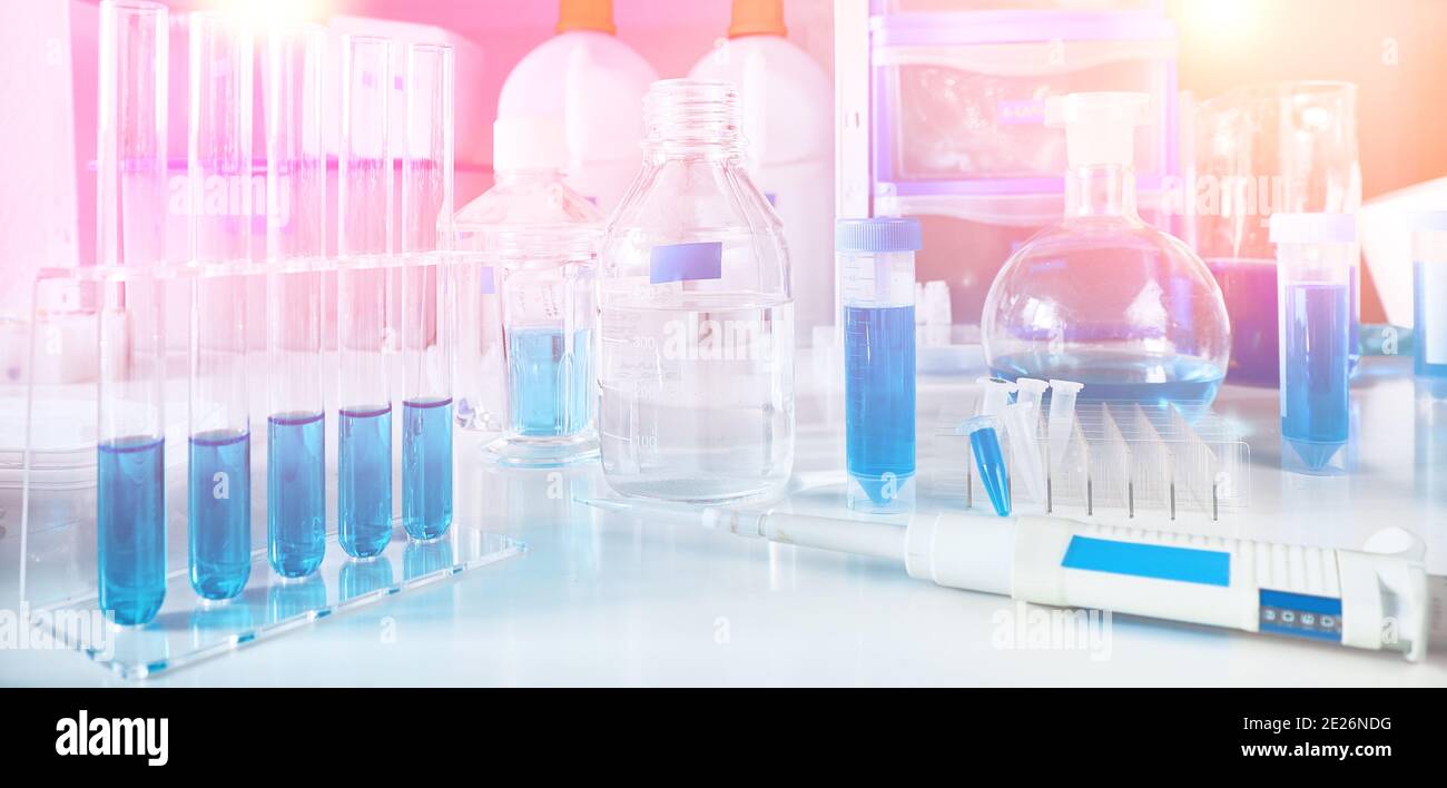 Science and molecular biology background, panoramic image. Plastic ...