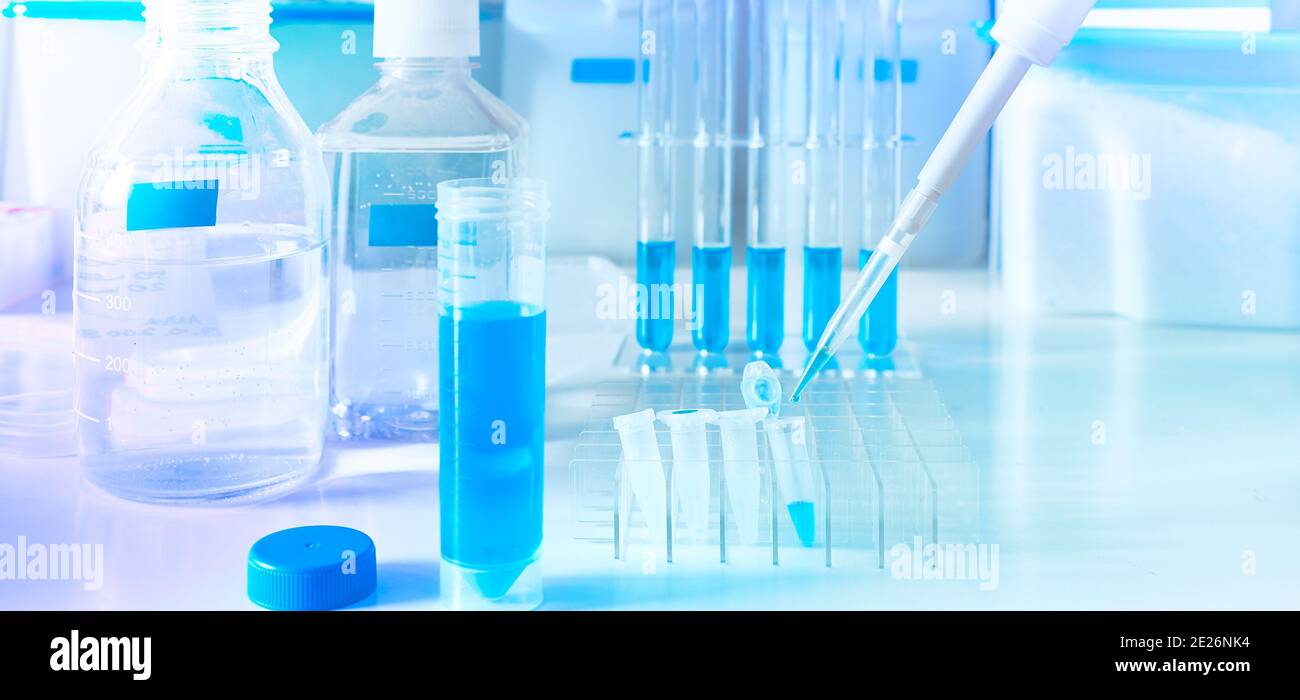 Science and molecular biology background, panoramic image. Plastic ...