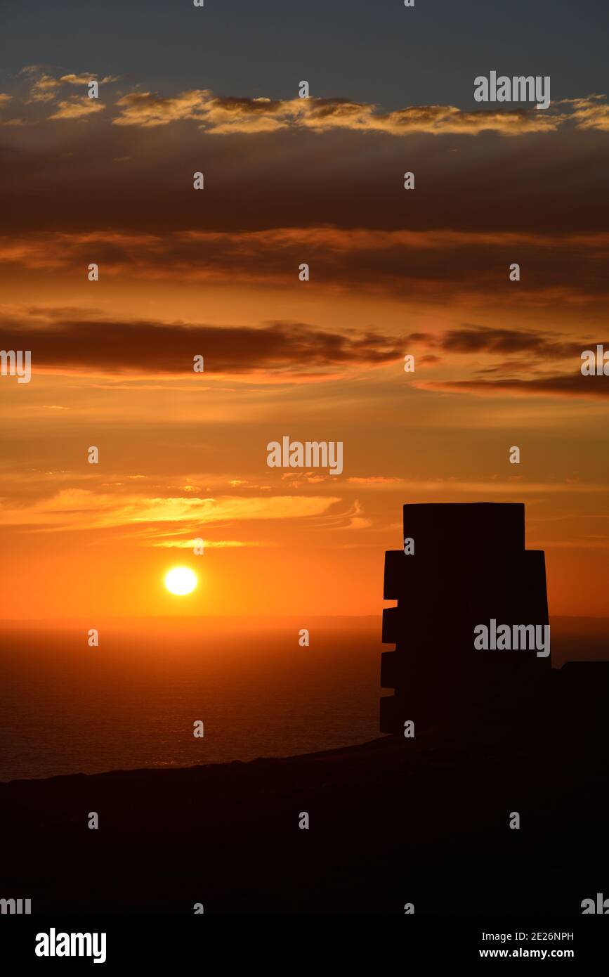 Les Landes, Jersey, U.K. Dramatic sunset with WW2 German bunker Stock ...