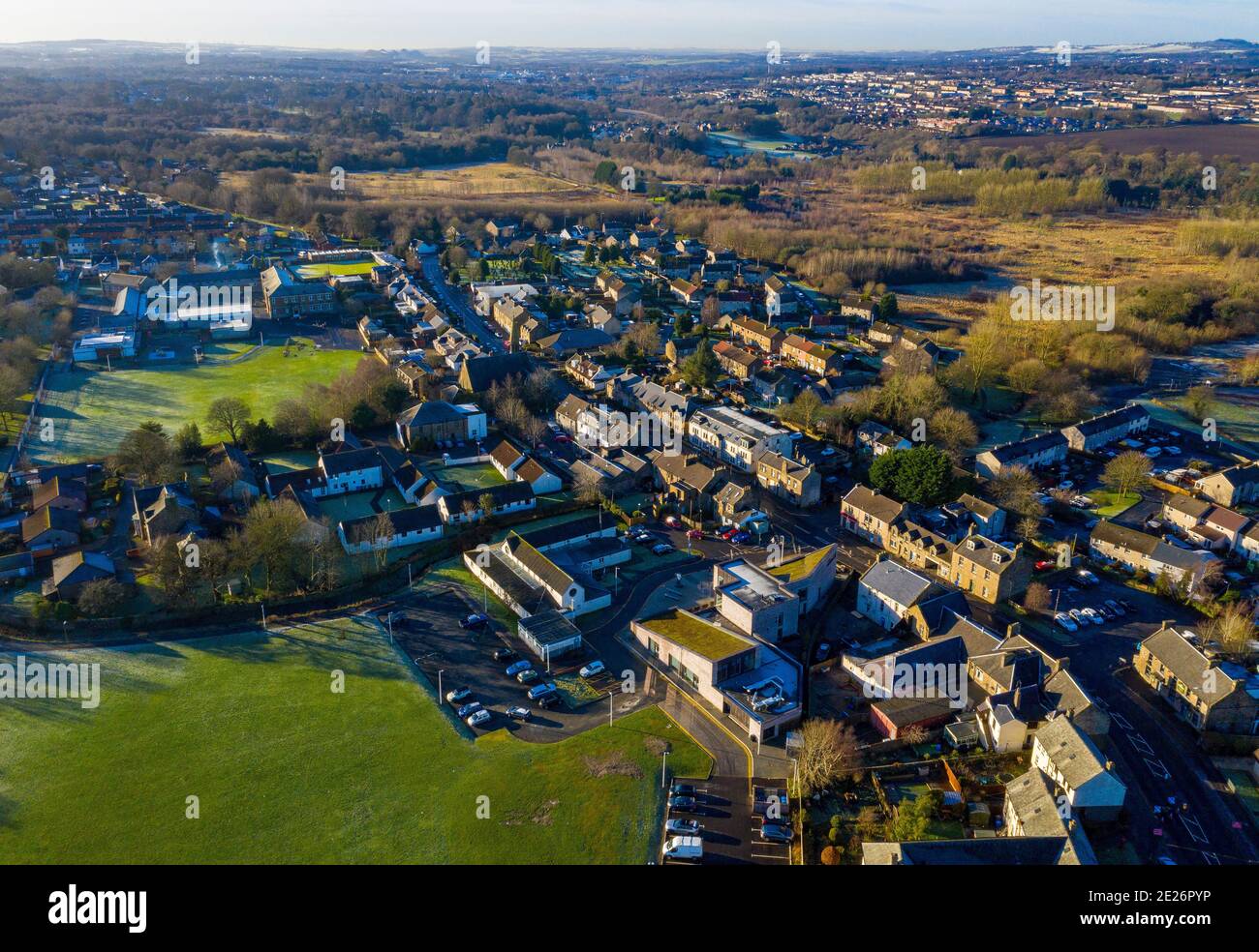 Aerial View Of East Calder Village Centre West Lothian Scotland Stock Aerial View Of East Calder Village Centre West Lothian Scotland Stock
