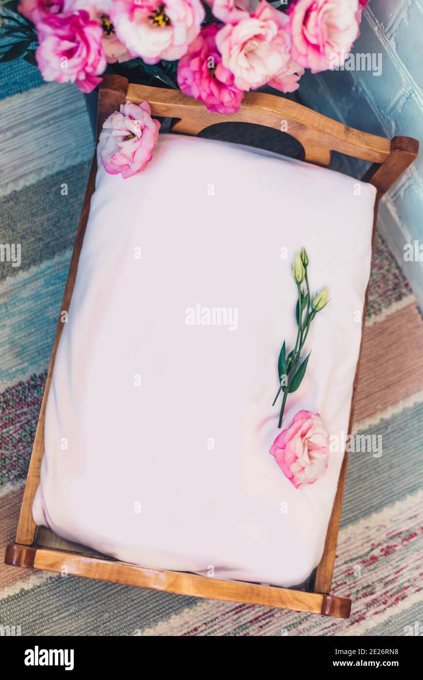 Backdrop prop background for newborn baby, bed with peony flowers Stock ...