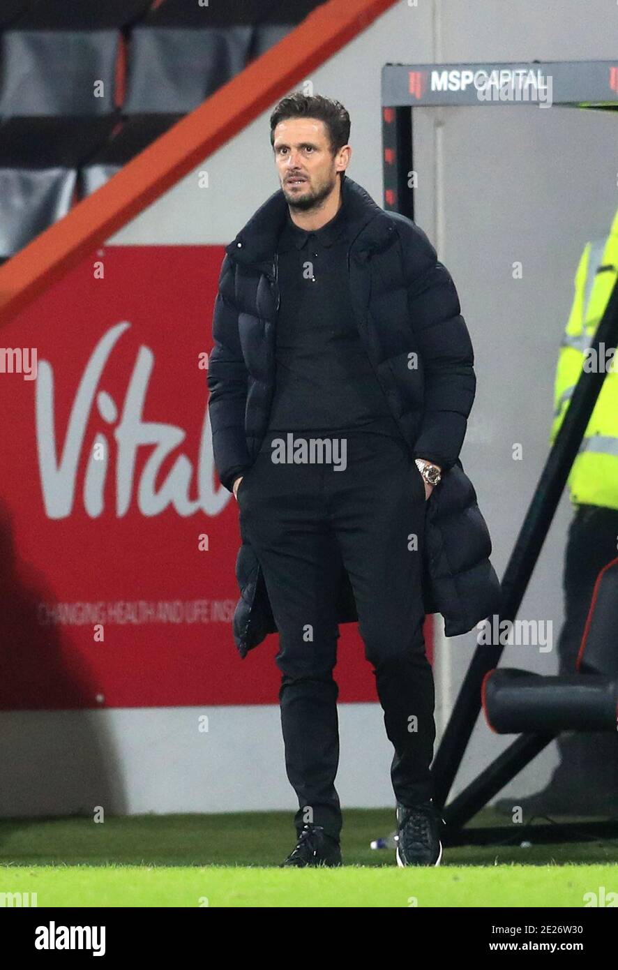 AFC Bournemouth manager Jason Tindall watches from the touchline during ...