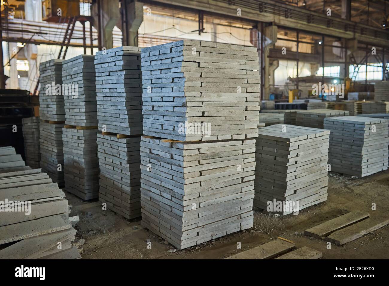 Manufacturing concrete slabs. reinforced concrete production. Workers ...