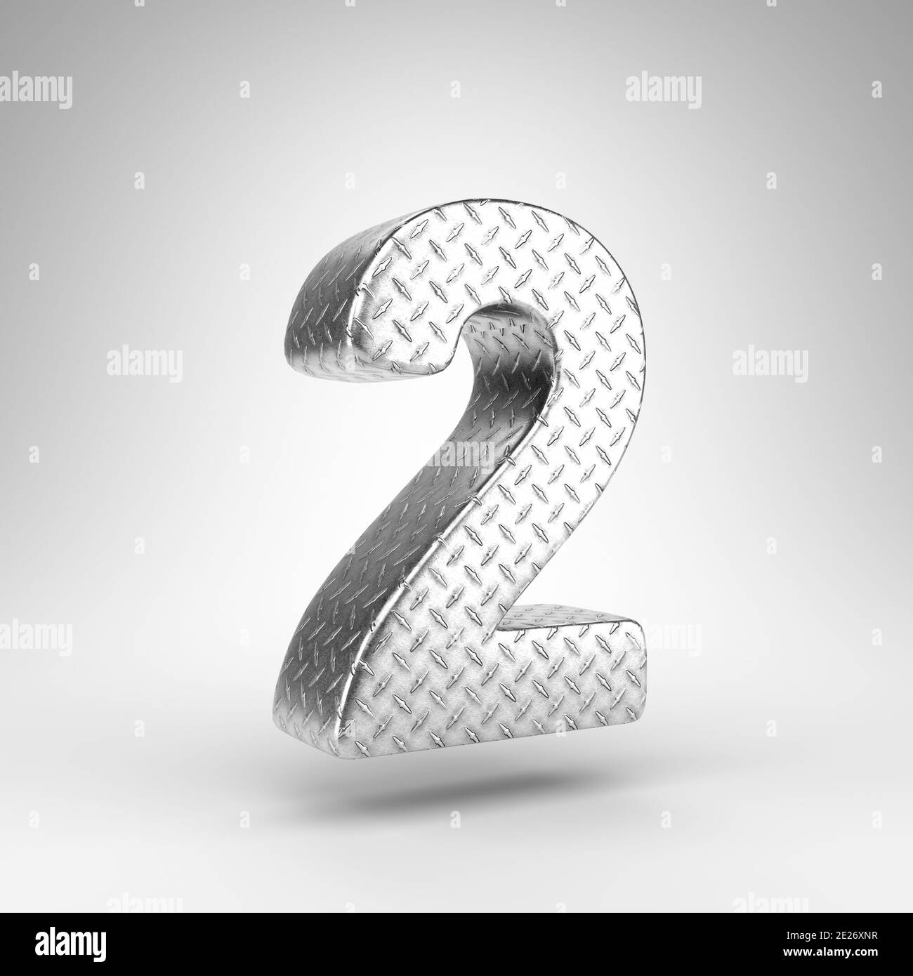 Number 2 on white background. Aluminium 3D rendered number with ...
