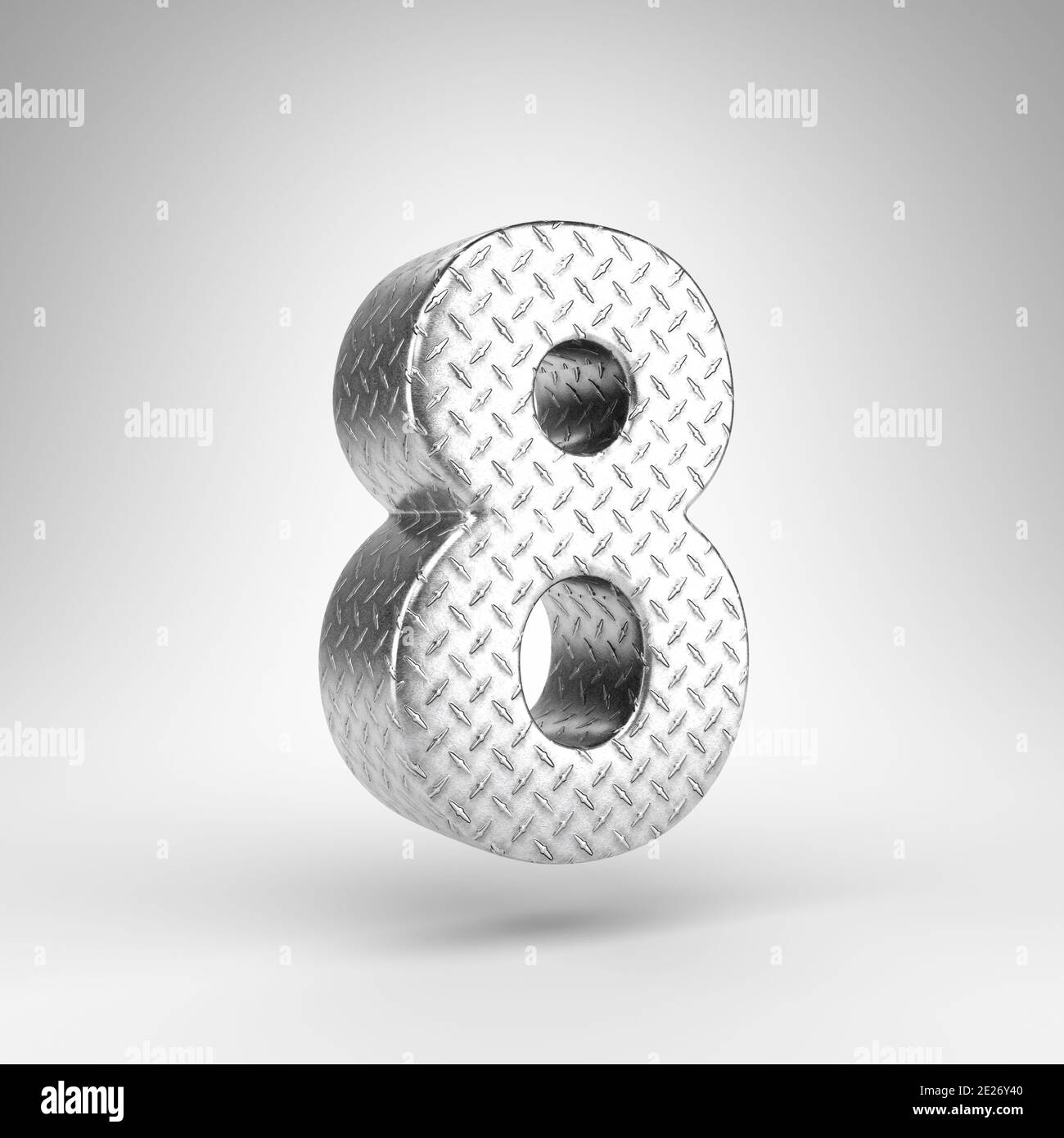 Number 8 on white background. Aluminium 3D rendered number with ...