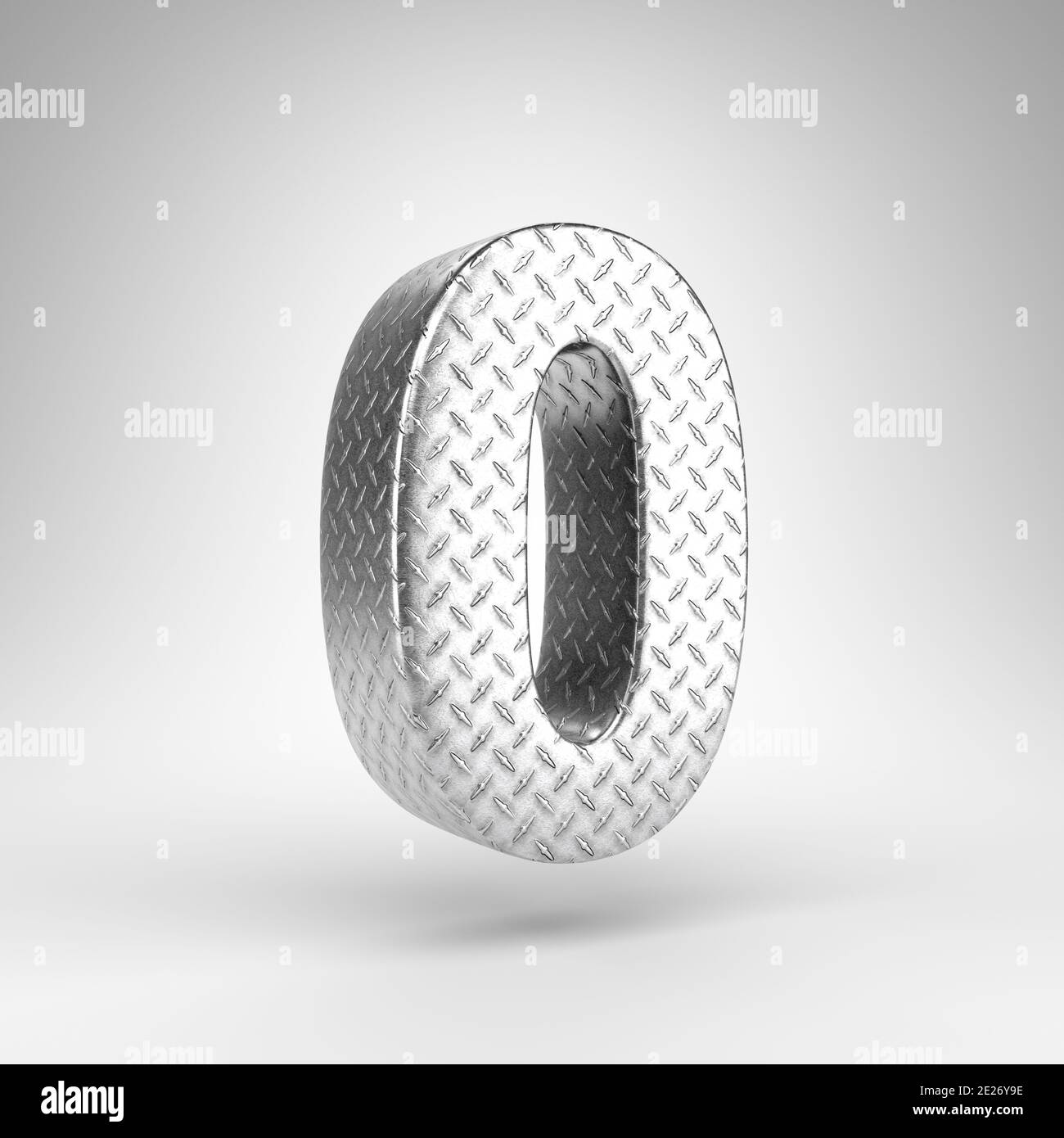 Number 0 on white background. Aluminium 3D rendered number with ...