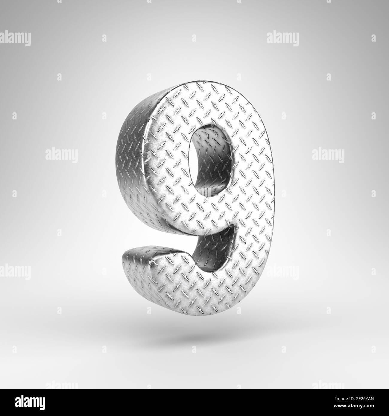Number 9 on white background. Aluminium 3D rendered number with ...