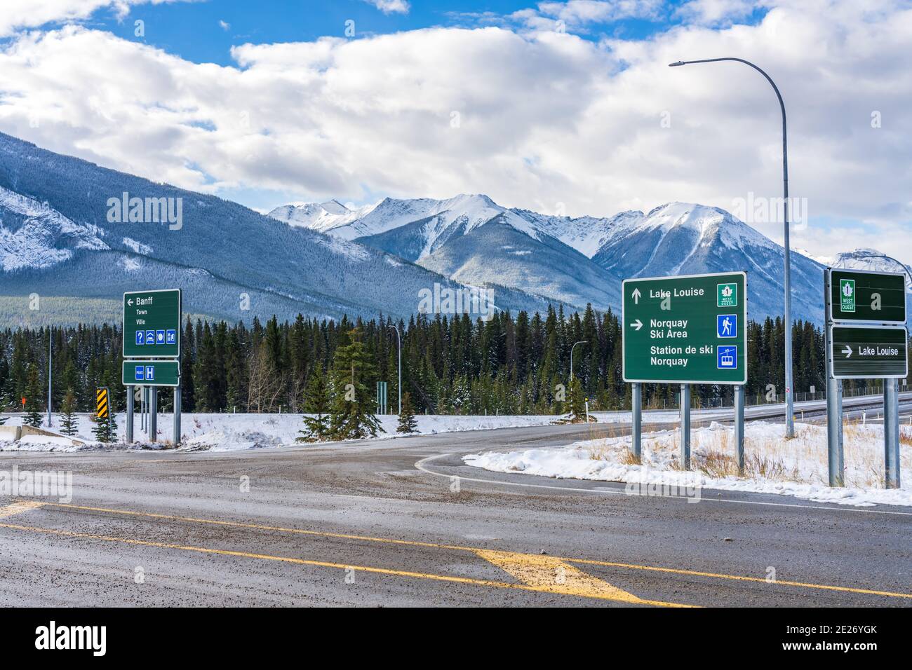 Road sign of Trans-Canada Highway Town of Banff exit. Banff National ...
