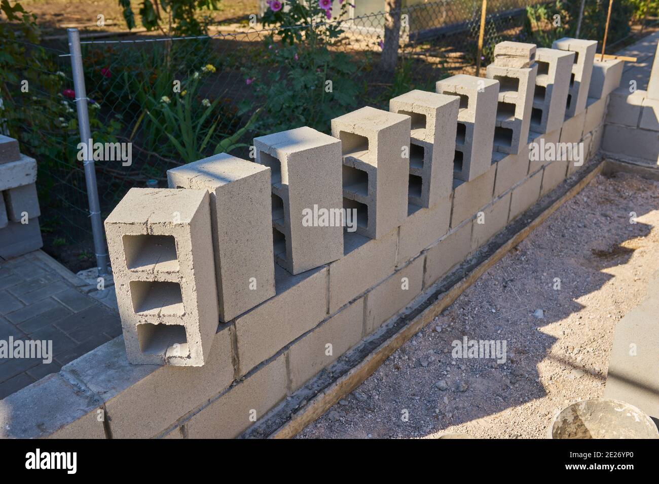 Stack of cement blocks at the construction site. cinder blocks ...