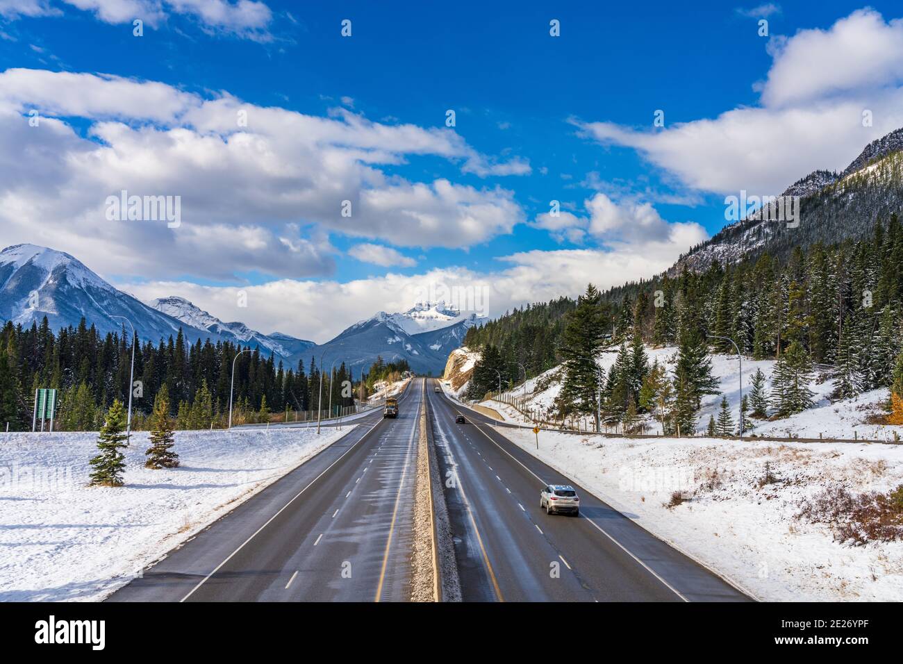 Trans-Canada Highway Town of Banff exit. Banff National Park, Canadian ...