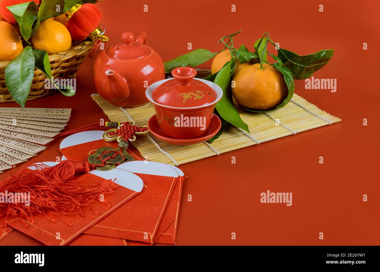 Top view accessories Chinese New Year festival decorations of ...