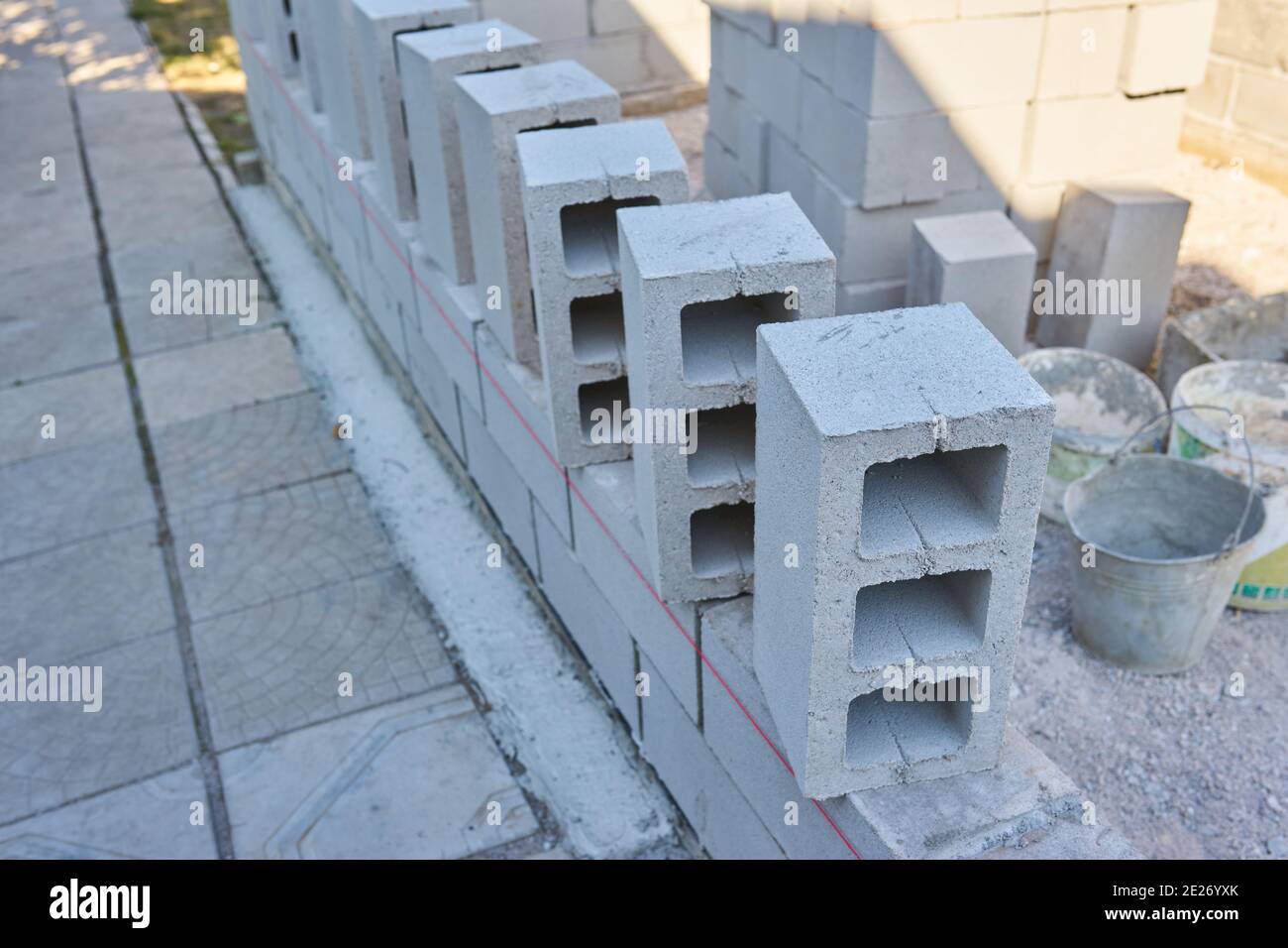 Stack of cement blocks at the construction site. cinder blocks ...