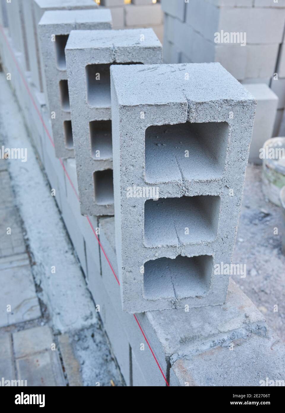 Stack of cement blocks at the construction site. cinder blocks ...
